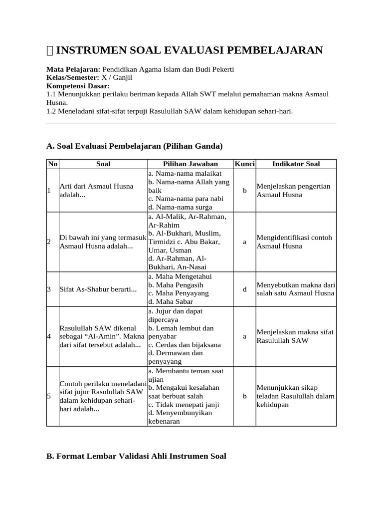 ? Instrumen Soal Evaluasi Pembelajaran | PDF