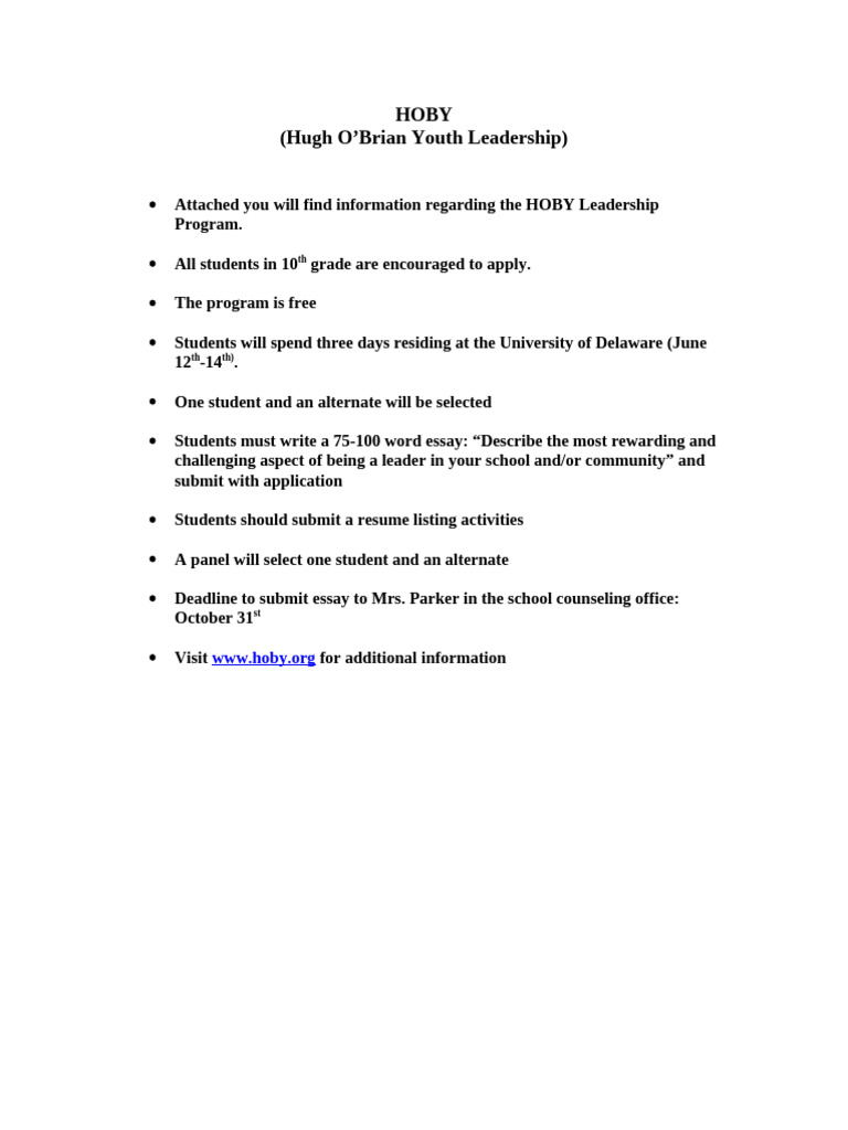 2025 HOBY Information | PDF