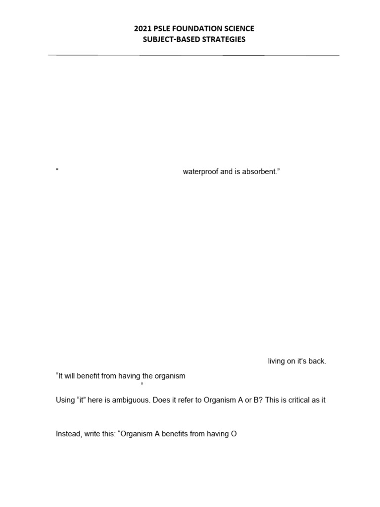 ERC 2021 PSLE Foundation Science SBS | PDF