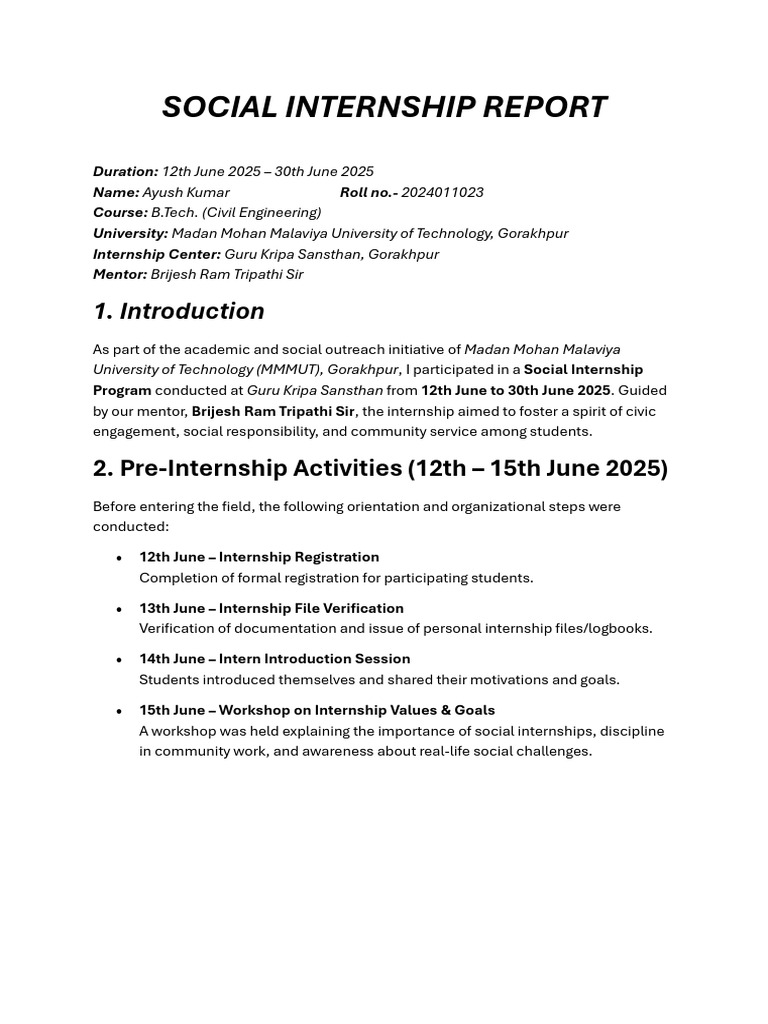 My Social Internship Report | PDF