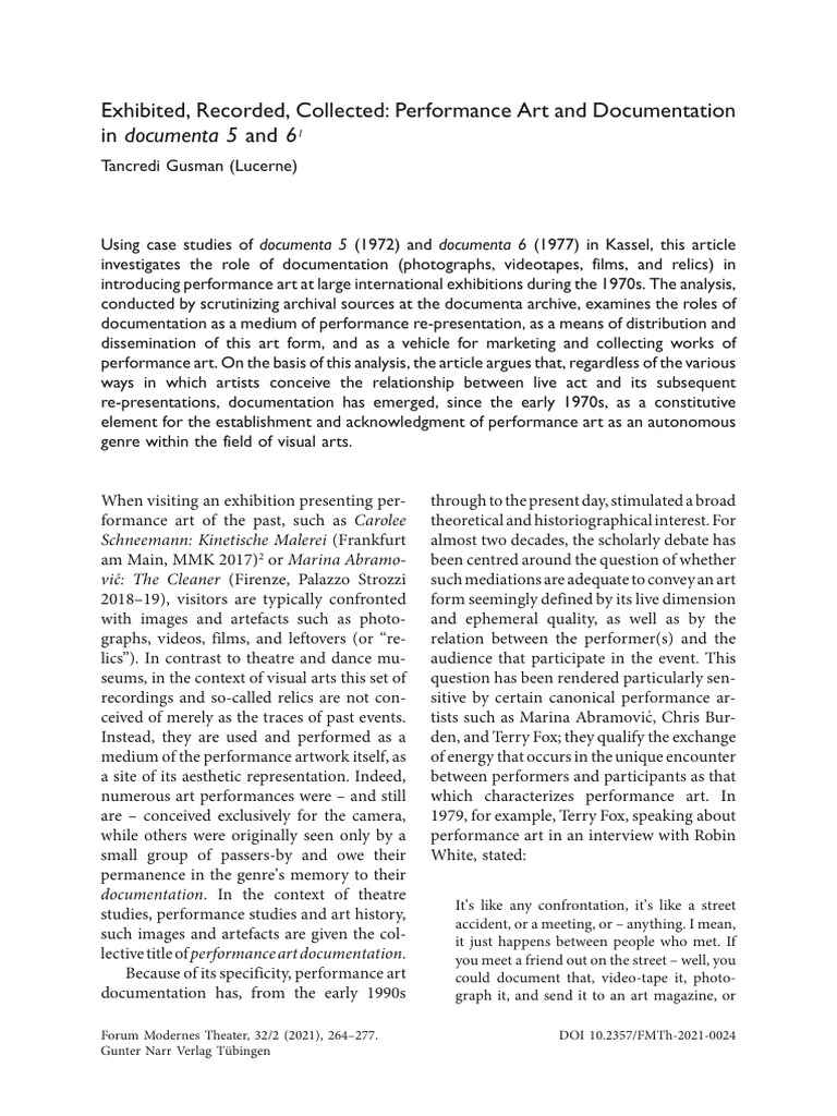 Gusman - Performance Art and Documentation in Documenta 5 and 6 | PDF ...