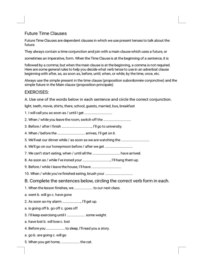 TIME CLAUSES FSEG - Copie | PDF | Grammar | Linguistic Morphology