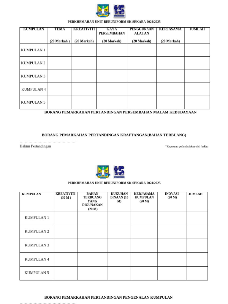Borang Markah Perkhemahan Sks2024 | PDF