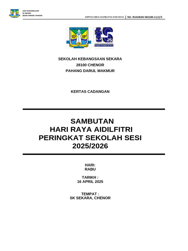 Kerta Cadangan Hari Raya Aidilfitri 2025-2026 SKS | PDF