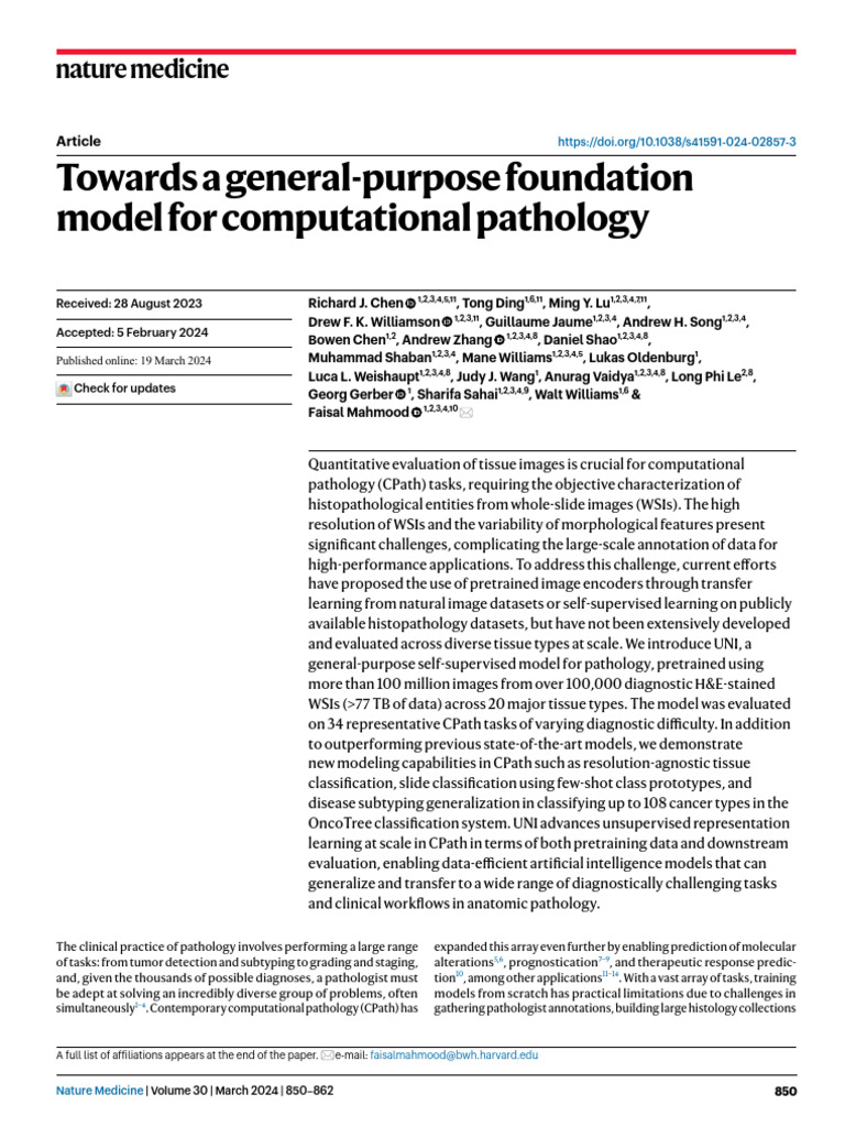 General-Purpose Model for Computational Pathology | PDF | Pathology ...