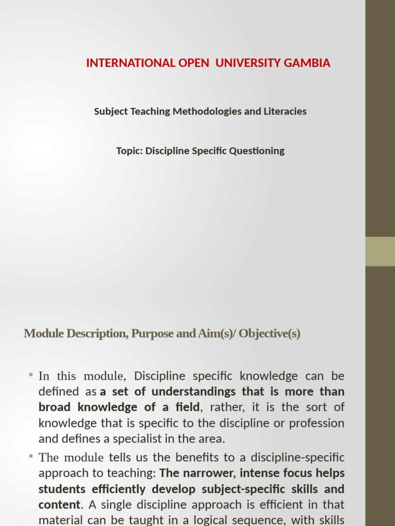 Discipline-Specific Questioning Methods | PDF | Knowledge | Methodology