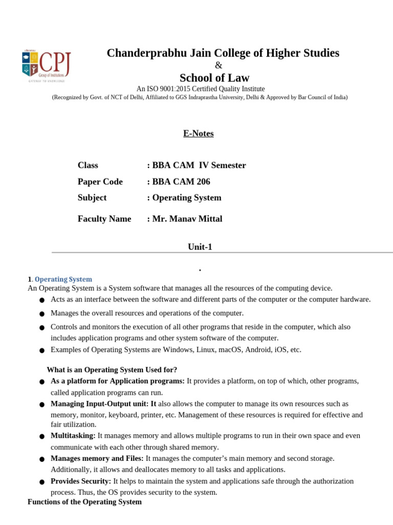 CAM 206 Unit1 ENOTES | PDF | Operating System | Scheduling (Computing)