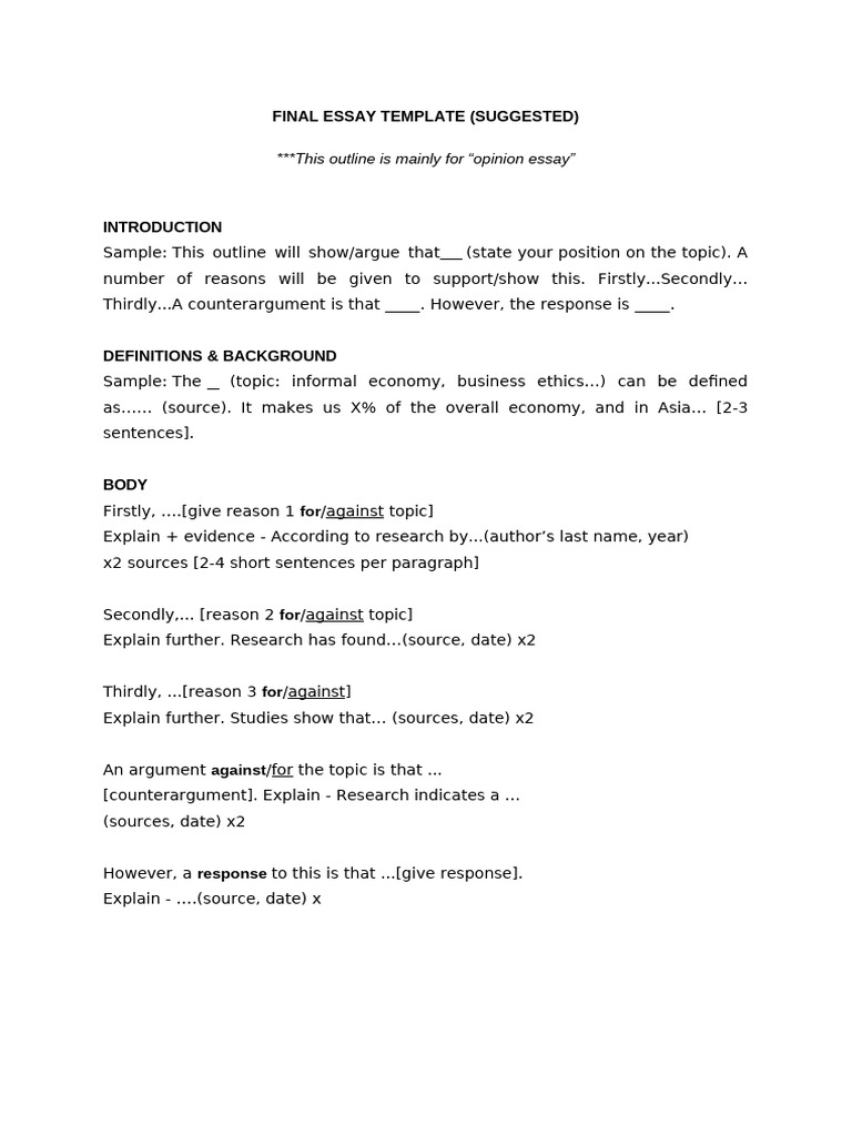 Final Essay Outline Template (Suggested) | PDF