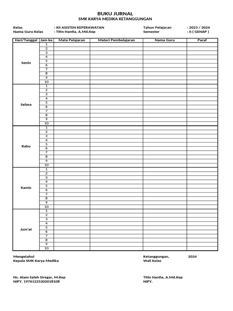 Buku Jurnal SMK Karya Medika 2024 | PDF