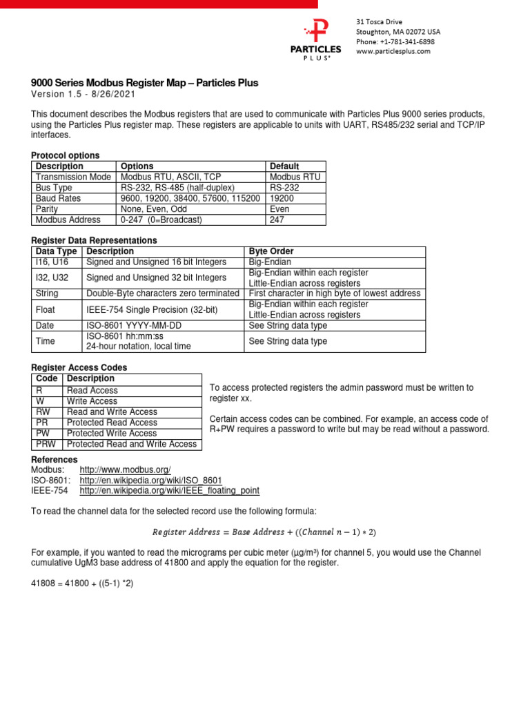 Particles Plus 9000 Modbus Register Map v1.5 (1) | PDF | Network ...