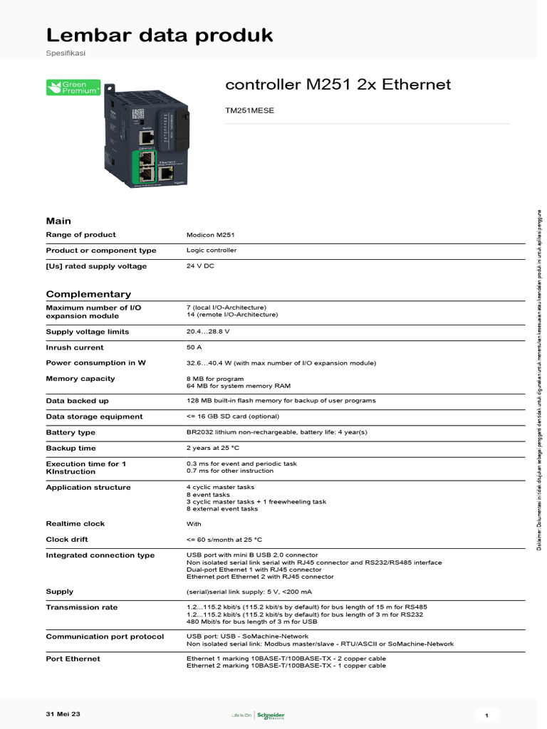 Logic Controller - Modicon M251 - TM251MESE | PDF | Programmable Logic ...