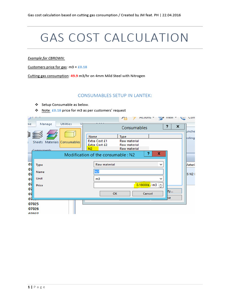 Gas Cost Calculation for Cutting Operations | PDF