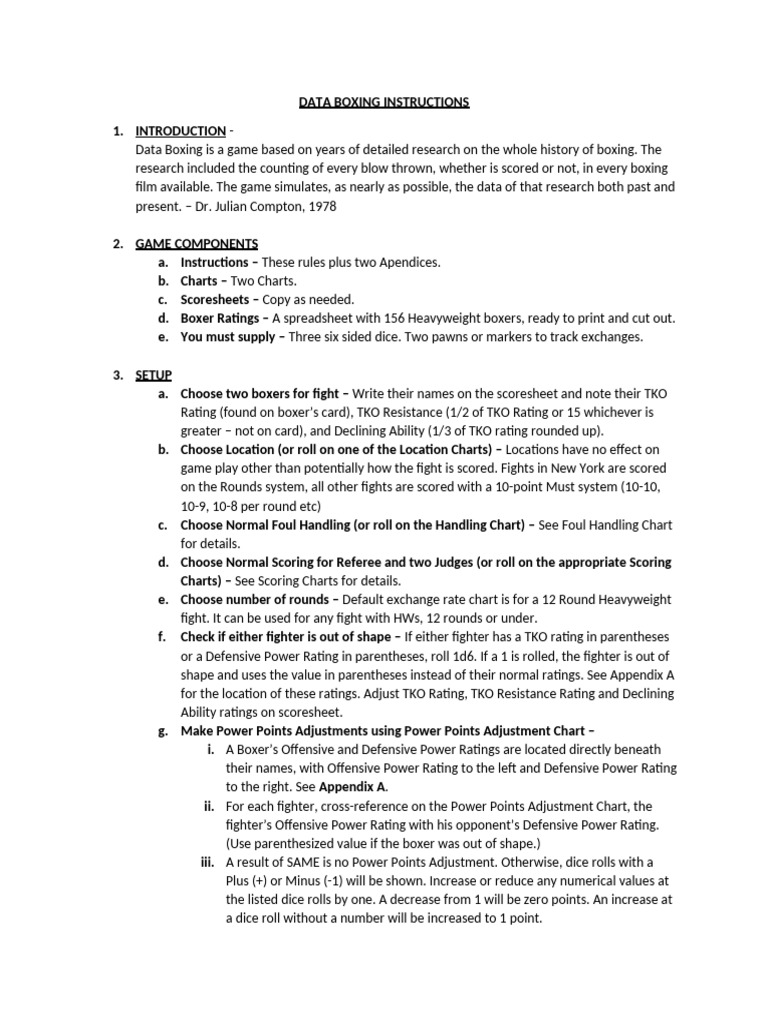 Data Boxing Game Instructions | PDF | Indoor Sports | Sports