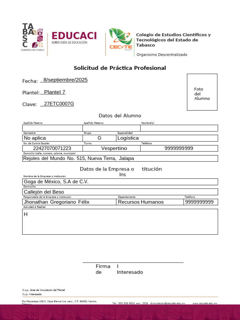 1 Solicitud de Practica Profesional 2025 23-26 | PDF