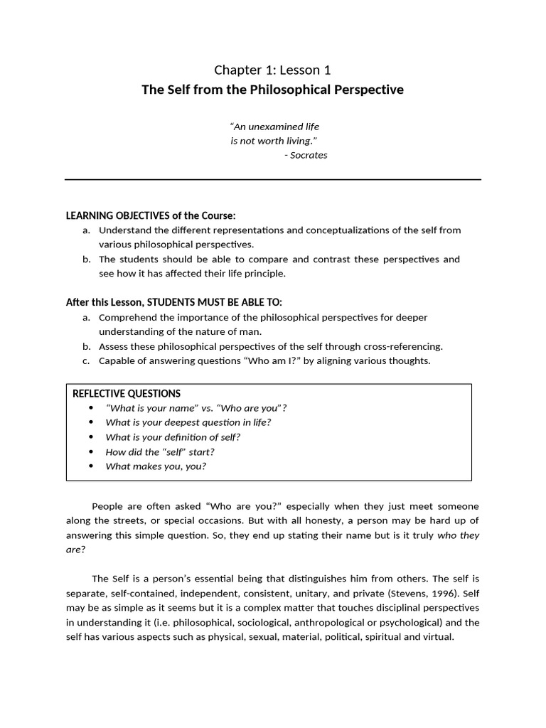 Lesson 1 - Philosophical View of the Self (1) | PDF | Soul | Substance ...