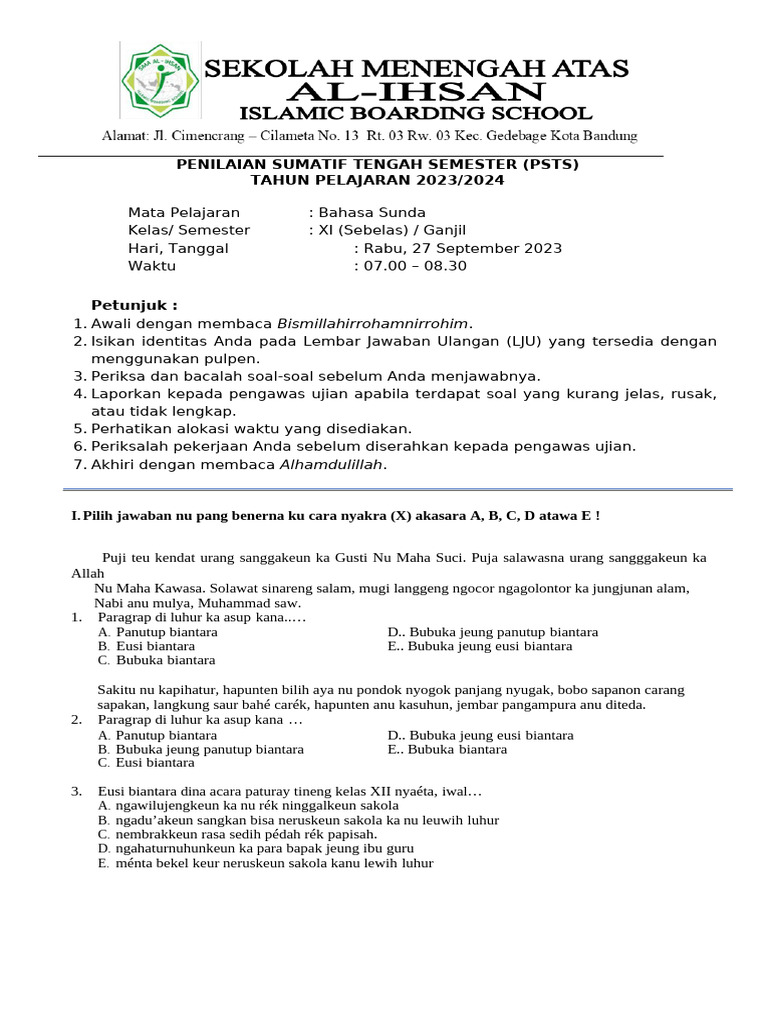 PSTS B.sunda 11 Sem 1 | PDF