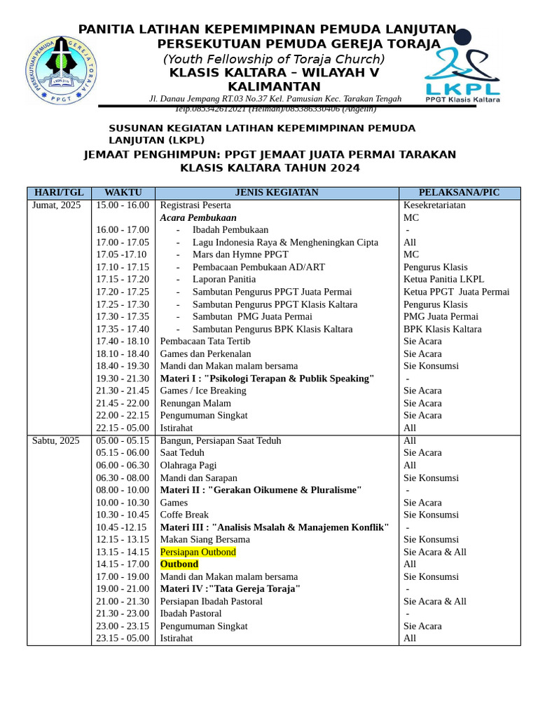 Jadwal Acara LKPL | PDF