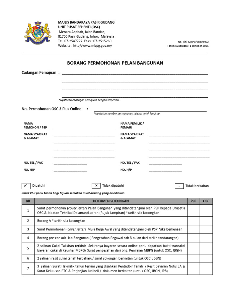 1. Borang Semakan - Kelulusan Pelan Bangunan_PBT Batu Pahat | PDF