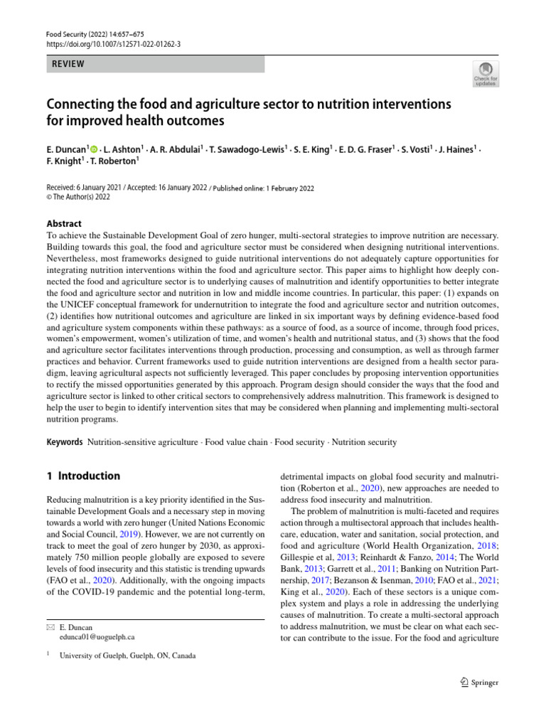 Connecting the Food and Agriculture Sector to Nutrition Interventions ...