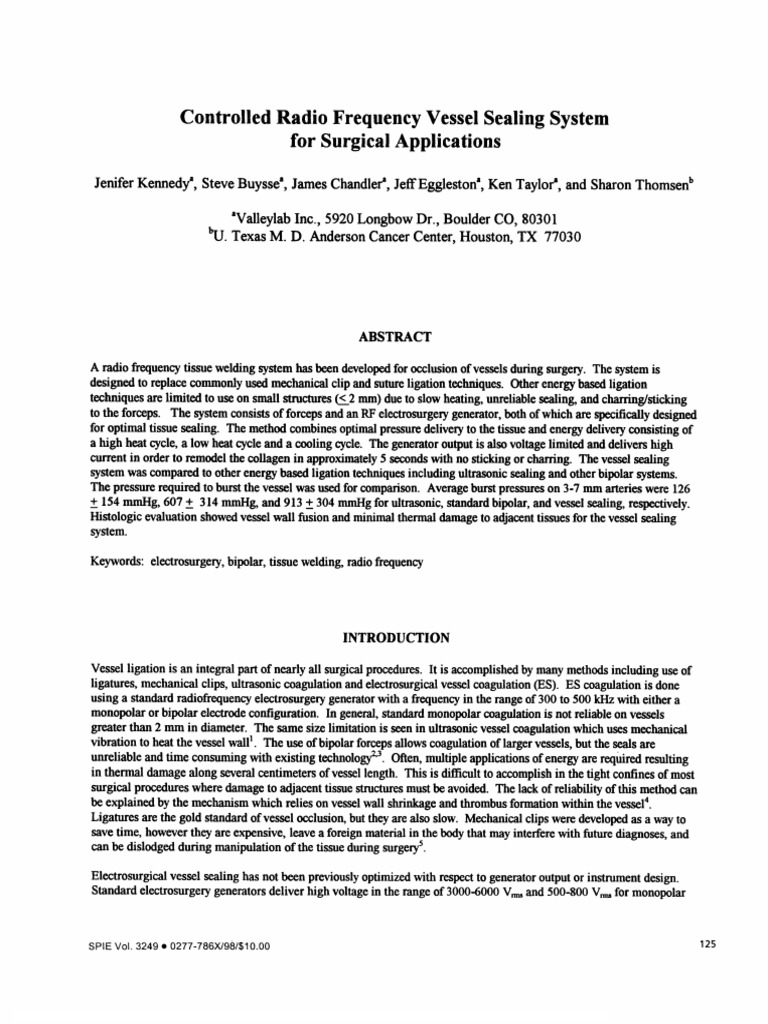Advanced RF Vessel Sealing System | PDF