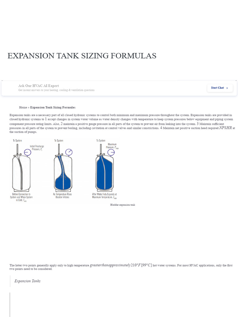 Expansion Tank Sizing Formulas Guide | PDF | Continuum Mechanics ...