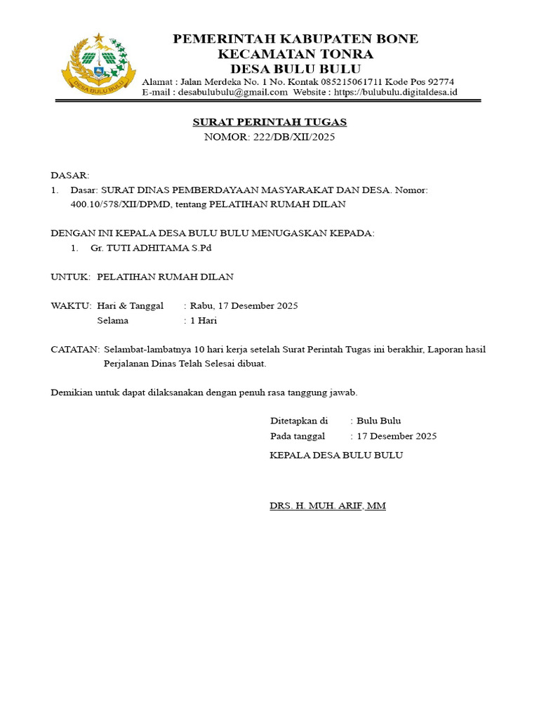 Surat Tugas Pelatihan Rumah Dilan | PDF