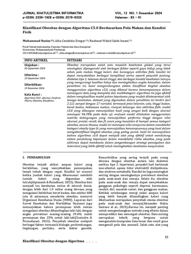 Klasifikasi Obesitas dengan C5.0 Algoritma | PDF