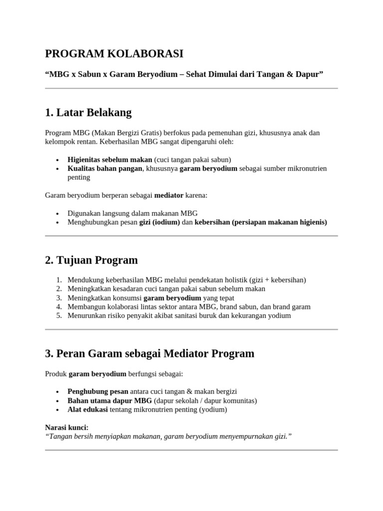 PROGRAM KOLABORASI MBG GARAM DAN SABUN | PDF
