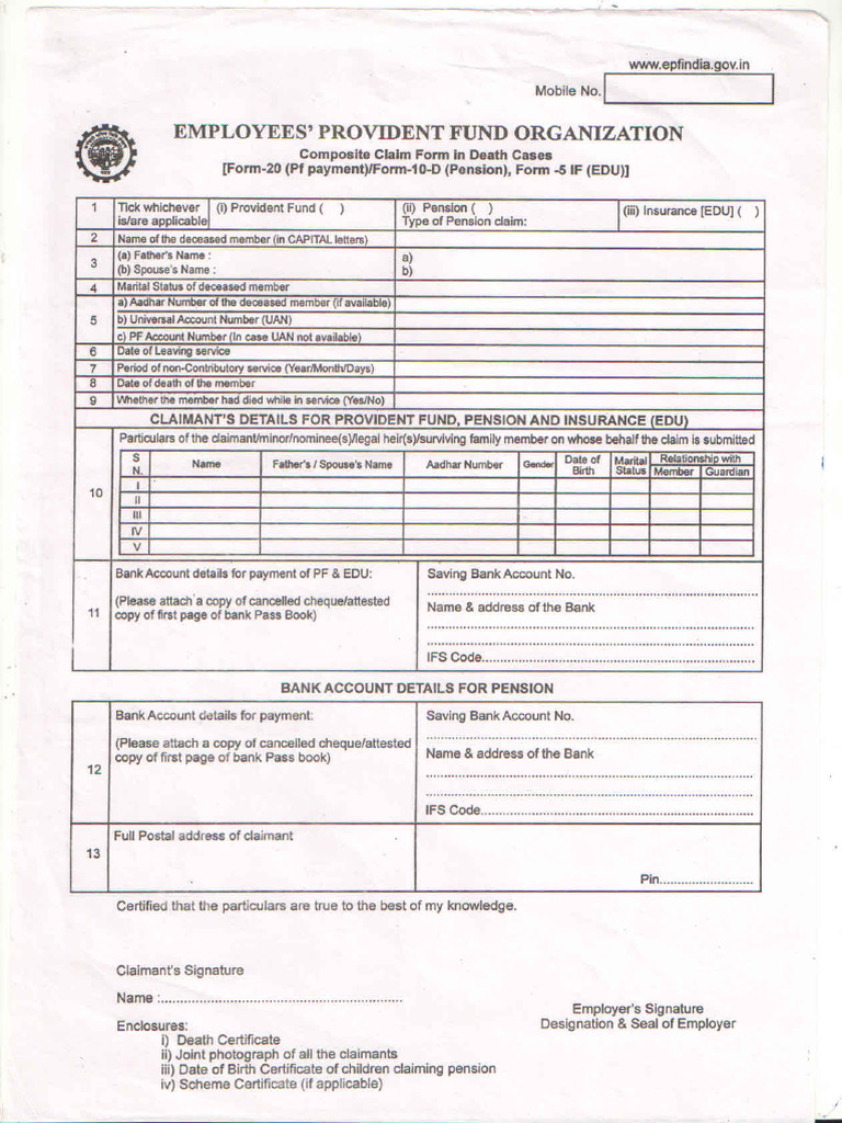 Death Case Form Epfo | PDF