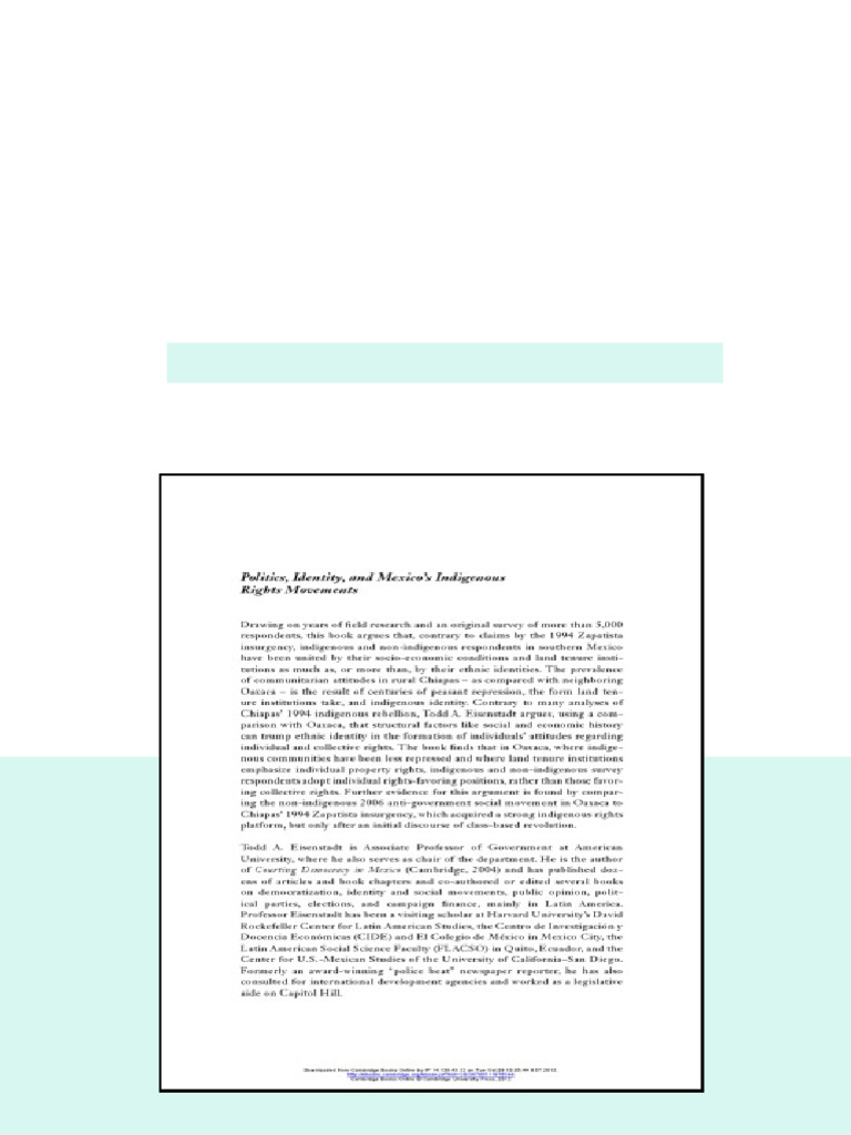 Politics Identity And Mexicos Indigenous Rights Movements Todd A ...