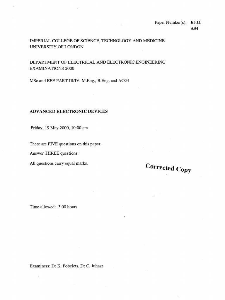 EE3 11 Advanced Electronic Devices 2000 | PDF