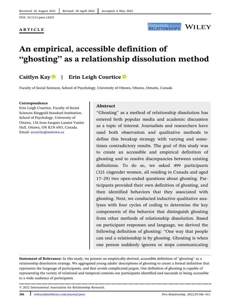 Personal Relationships 2022 Kay An Empirical Accessible Definition of ...