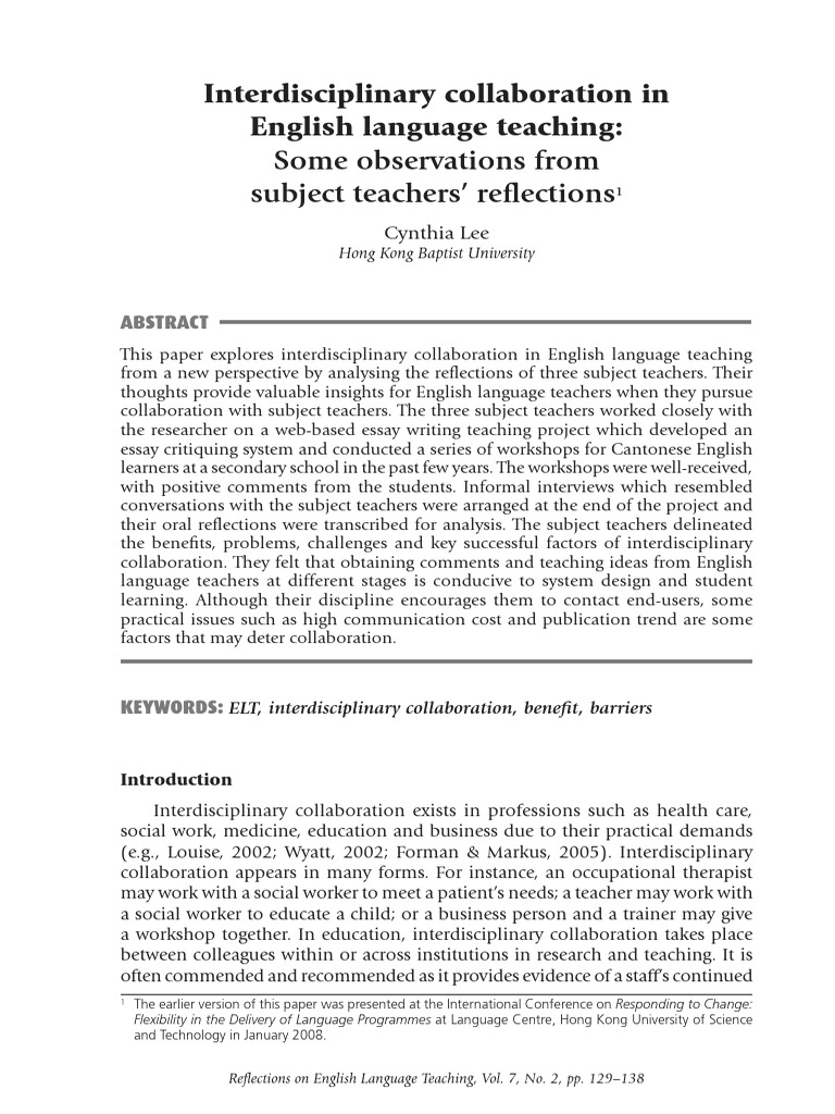 Interdisciplinary Collaboration in ELT Insights | PDF | Teachers ...