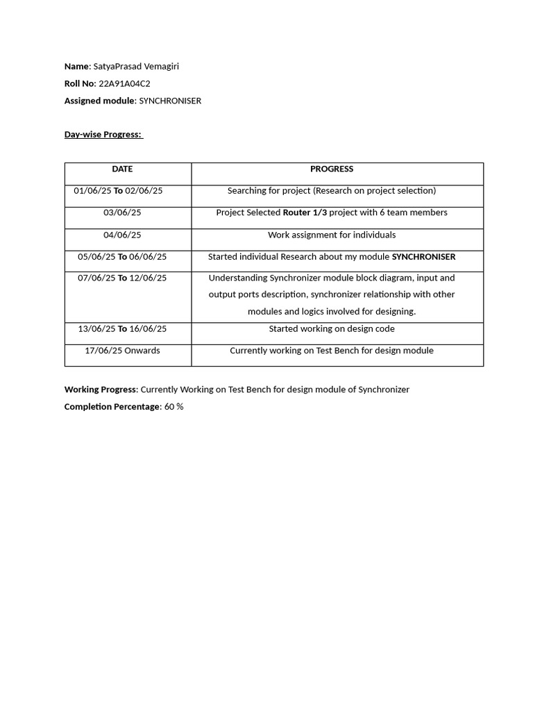Synchronizer Module Progress Report | PDF