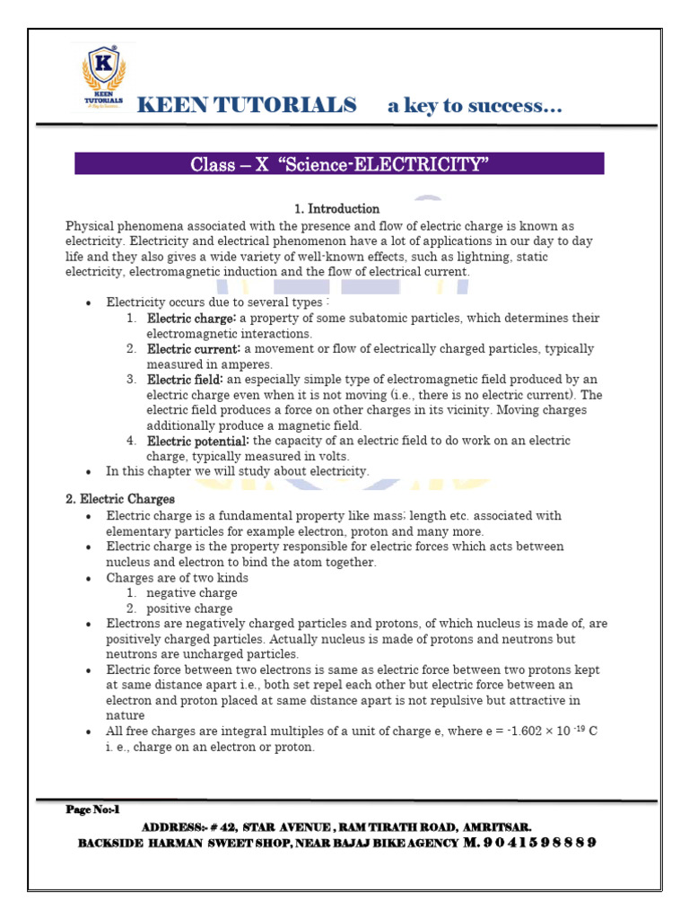 Class X Science: Understanding Electricity | PDF | Electric Charge ...