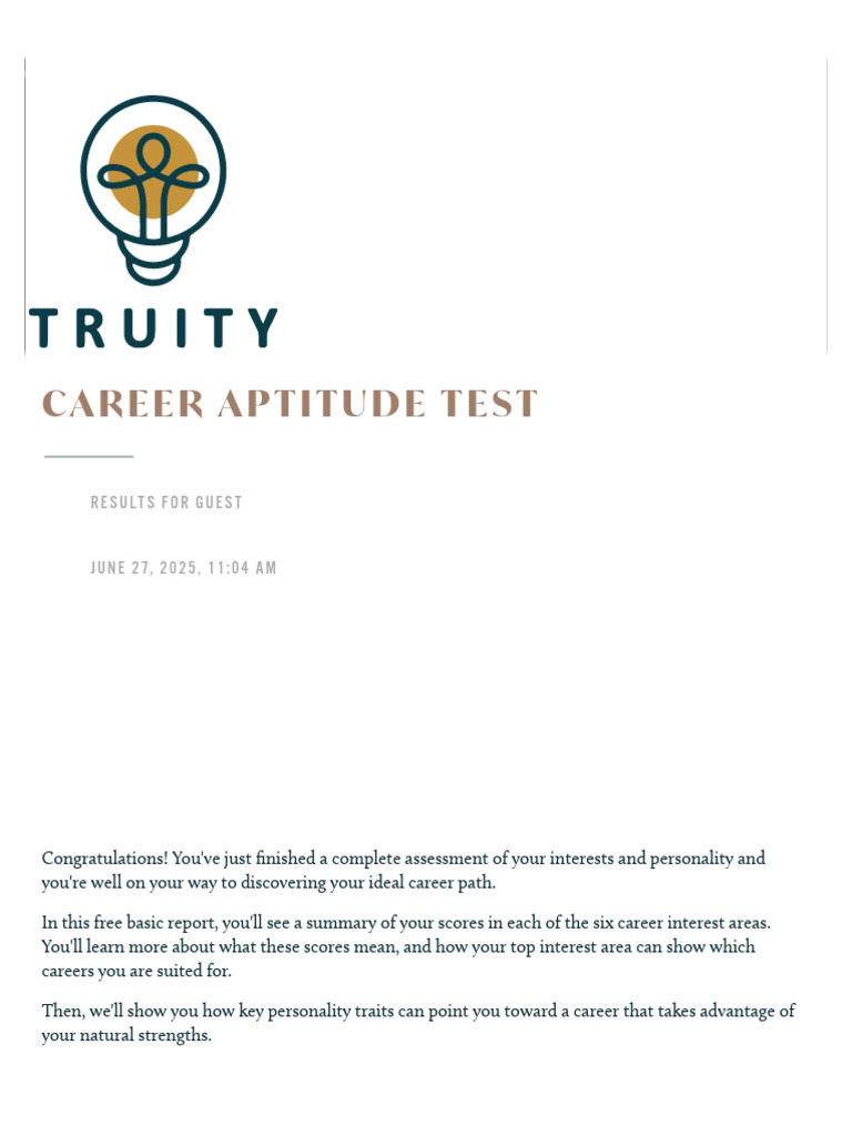 Career Aptitude Test Results Summary | PDF | Human Resources | Leadership