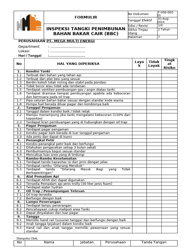 Inspeksi Tangki Bahan Bakar Cair | PDF