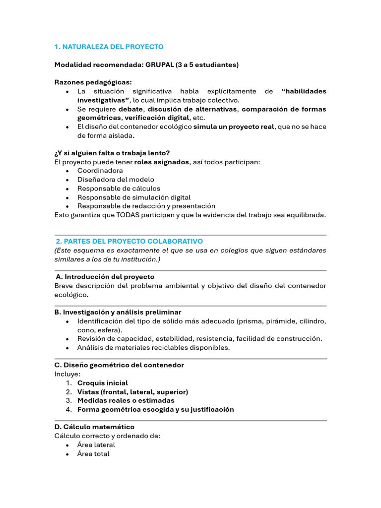 Partes Del Proyecto Colaborativo - Modelo de Proyecto (1) | PDF ...