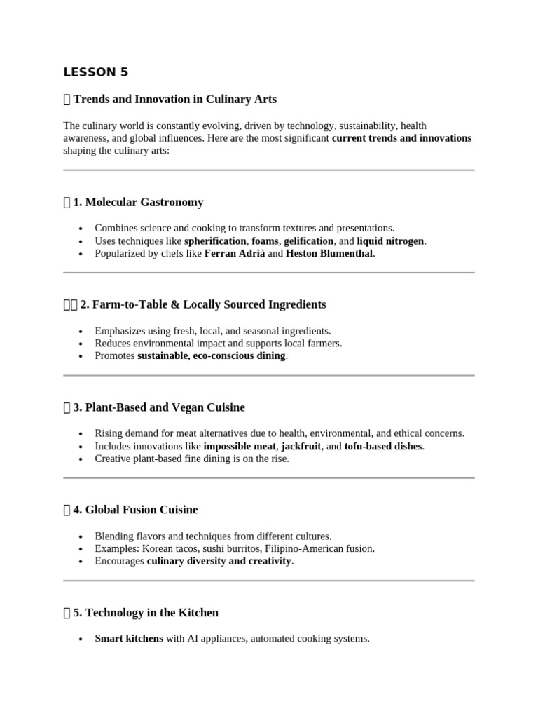 Lesson 5 Trends and Innovation in Culinary Arts | PDF | Restaurants ...