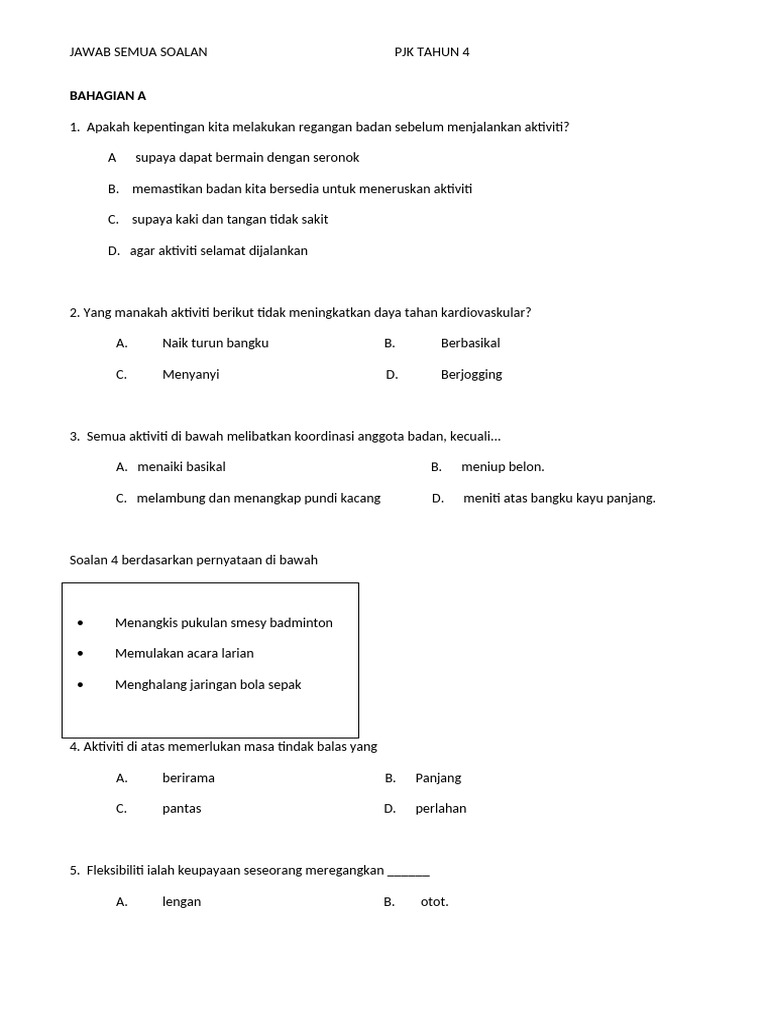 UPT PJK Tahun 4 | PDF
