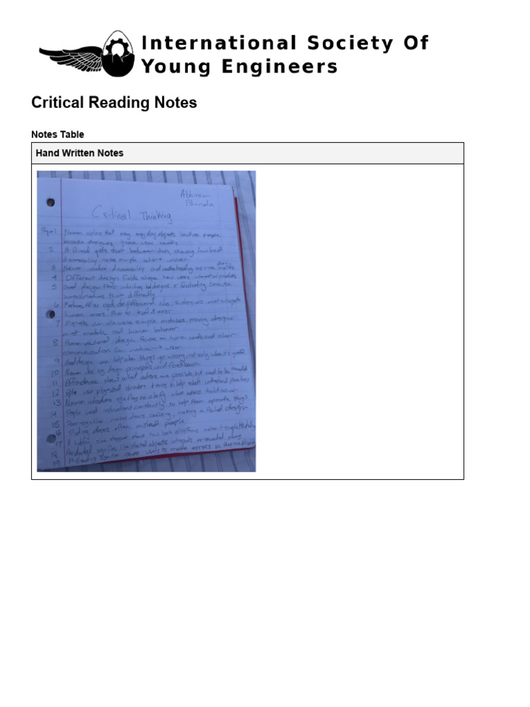 Critical Reading Notes and Discussion Questions | PDF