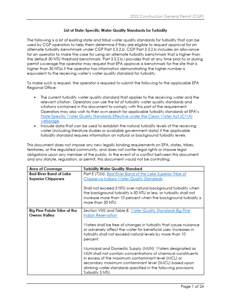 List of State Specific Water Quality Standards | PDF | Clean Water Act ...