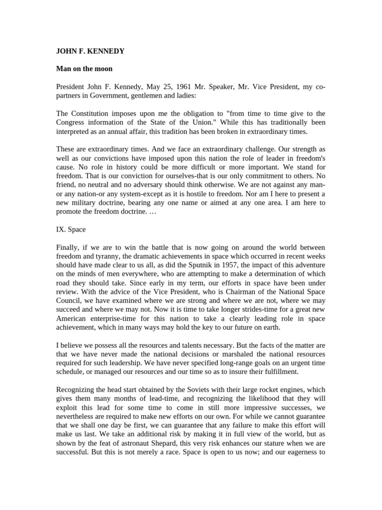 JFK's Vision for Moon Landing | PDF | Space Exploration | Satellite