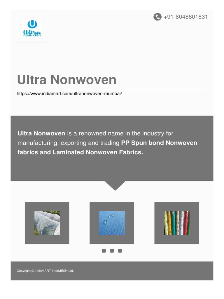 Ultra Nonwoven Fabrics Manufacturer | PDF | Nonwoven Fabric | Textiles