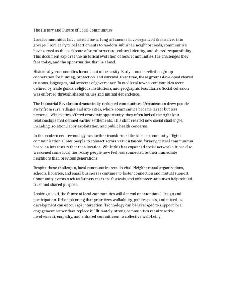 Evolution and Future of Local Communities | PDF