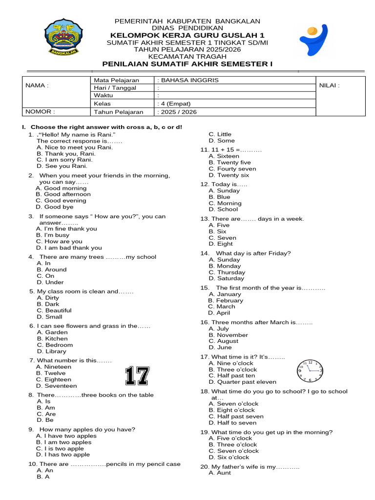 SAS Bahasa Inggris Kls 4 | PDF