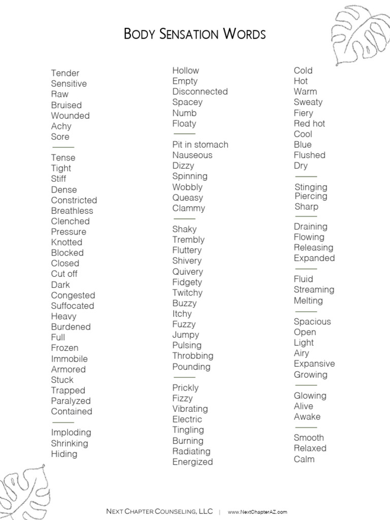 Body Sensation Vocabulary List | PDF