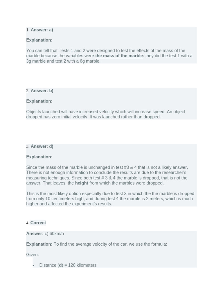 Motion and Force Answers | PDF