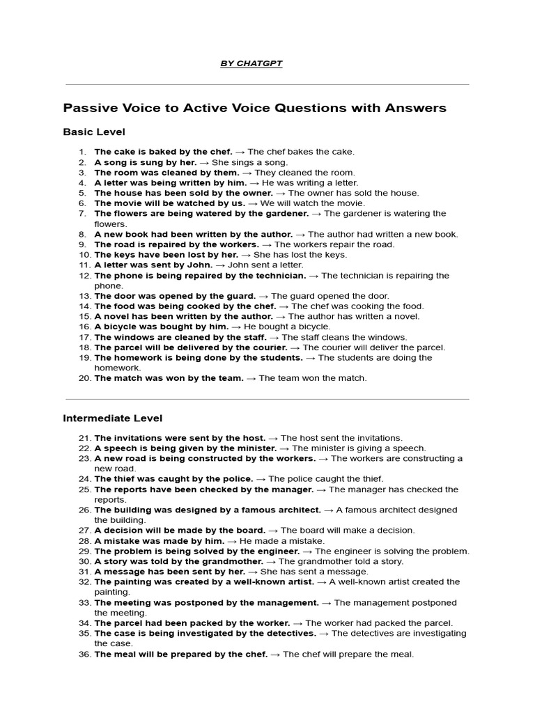 Passive to Active Voice Examples | PDF