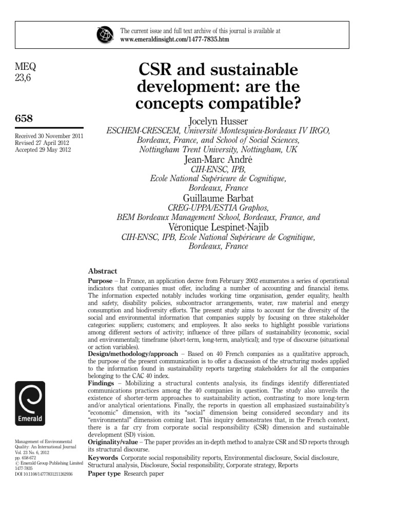 CSR and Sustainable Development Compatibility | PDF | Corporate Social ...